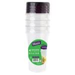 [48 Oz - Purple - 4 Pk] Large Deli Food Storage Screw And Seal Containers 48 Oz Stackable Reusable Mirowave Dishwasher Safe Quality Plastic Twist Cap Canisters 4 Pack