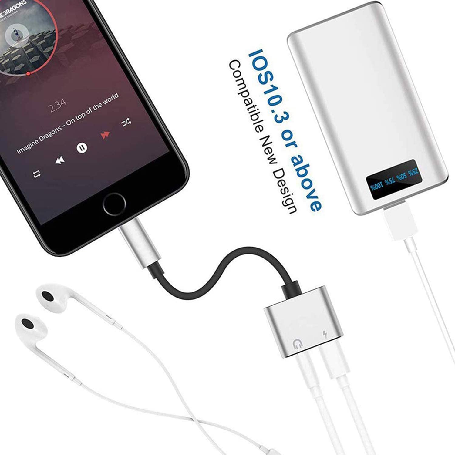 [Apple MFi Certified] iPhone Headphone Adapter, 2 Pack 2 in 1 Lightning to 3.5mm Aux Audio and Charge Jack Adapter Splitter Dongle for iPhone 14 13 12 11 Pro Max XS XR X 8 7 6 iPad, Support All iOS