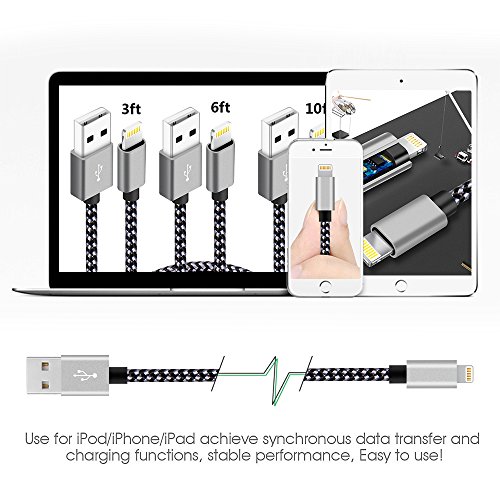 [MFi Certified] iPhone Charger 4Pack(3/6/6/10FT) USB Lightning Cable Nylon Braided Fast Charging iPhone Cord Compatible iPhone14/All iPhones/iPad/iPod