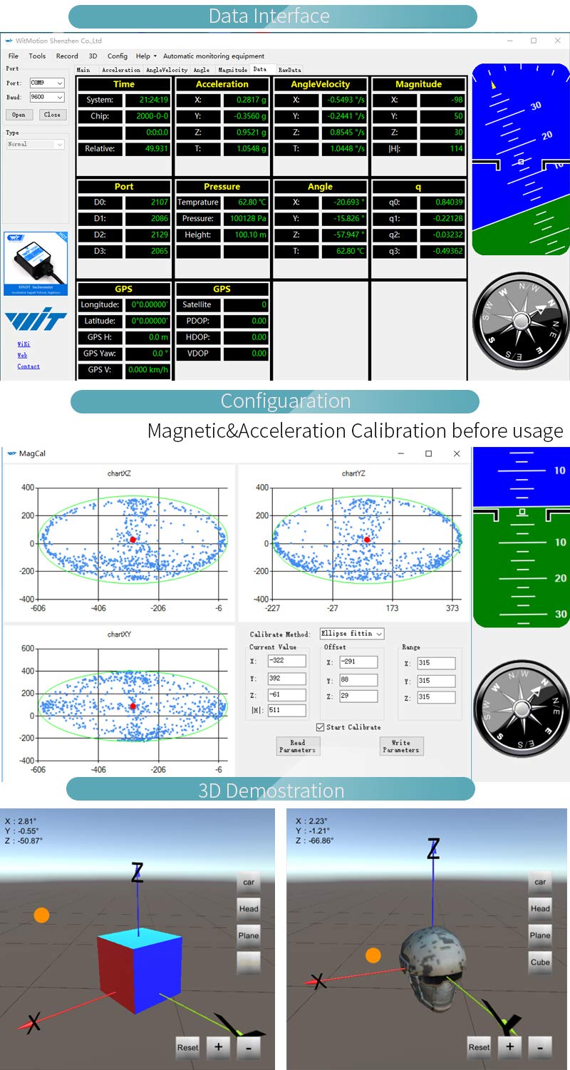 [Industrial-Grade Accelerometer+Inclinometer] HWT901B-RS232 MPU9250 9-axis Gyroscope+Angle(XY 0.05° Accuracy)+Digital Compass+Air Pressure+Altitude, Magnetometer Compensation | Kalman Filtering