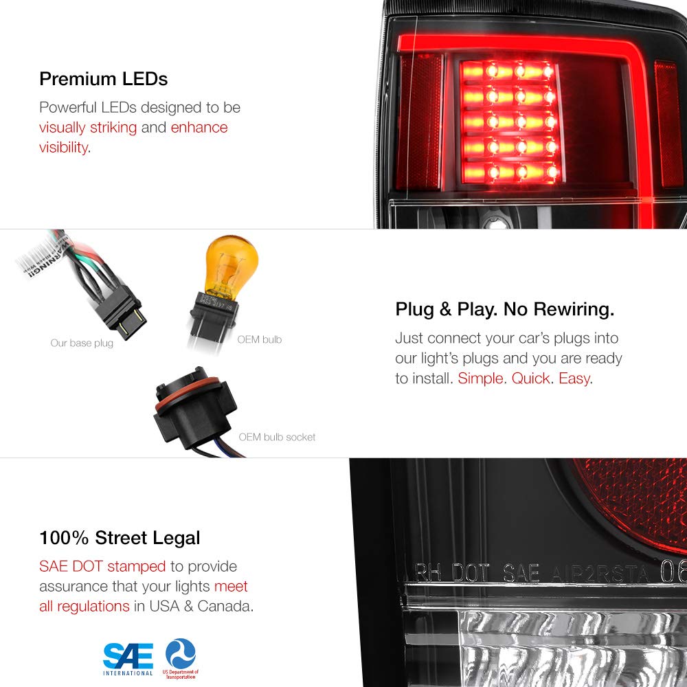 [For 2009-2014 Ford F150 Pickup Truck] Black Housing OLED Tube LED Tail Light Lamp Assembly, Driver & Passenger Side