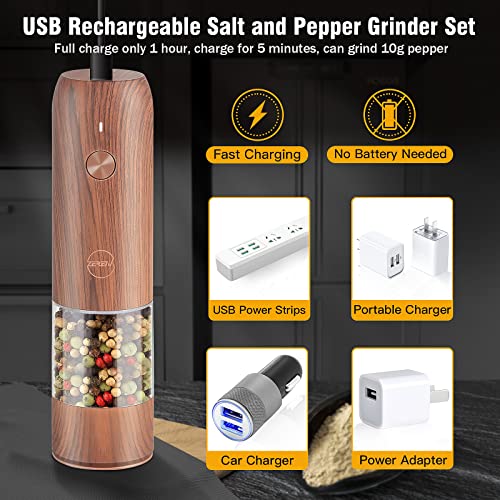 [Upgraded Larger Capacity] Electric Salt and Pepper Grinder Set - USB Rechargeable One Hand Operation Automatic Pepper Grinder and Salt Grinder with Adjustable Coarseness & LED Light Refillable