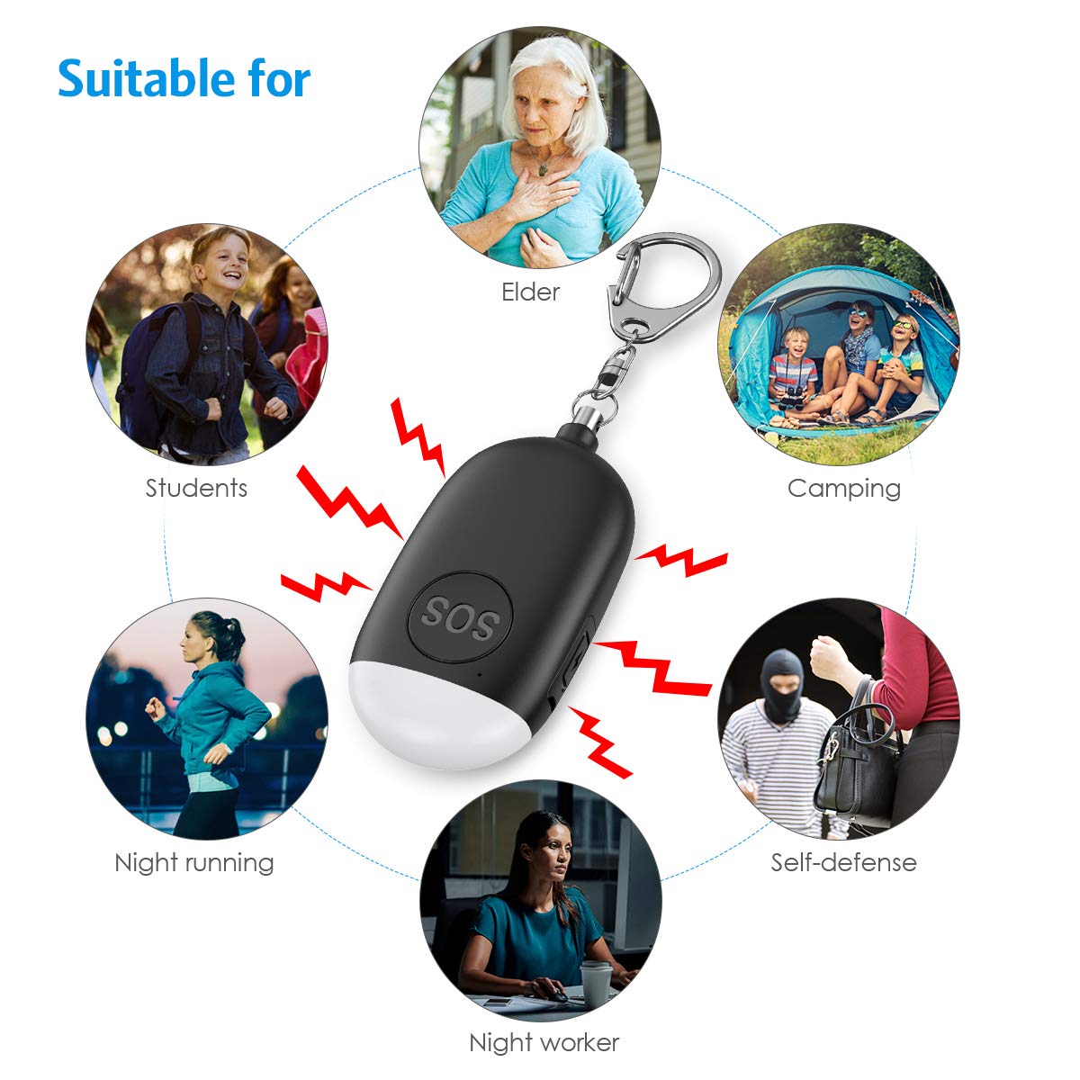 [Upgraded New Version] AMIR Safe Sound Personal Alarm - 130dB Emergency Alarm Keychain with LED Flashlight, Security Personal Protection Devices for Women, Girls, Kids and Elderly(2 Pack-Black&White)