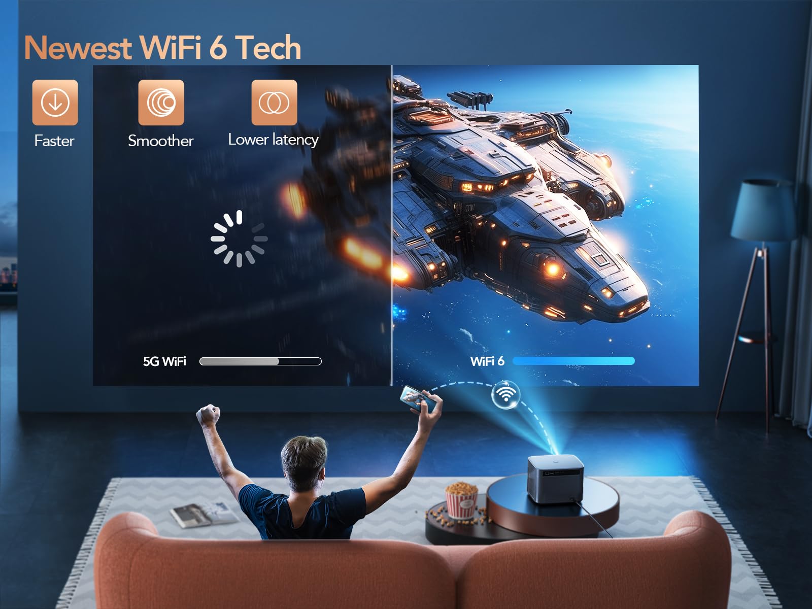 [Auto Focus/Keystone] TOPTRO X7 Android TV Projector with WiFi and Bluetooth, Smart Projector 4K Supported, 600 ANSI, Dust-proof, 50% Zoom, Outdoor Projector with Netflix/YouTube Built-in, 8000+ Apps