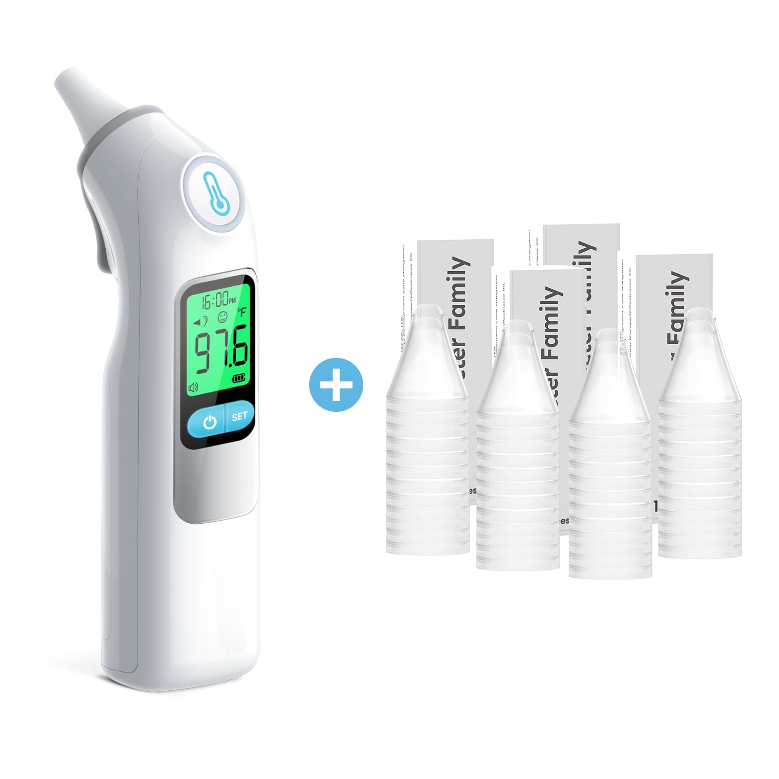 [Ear Thermometer Kit ] Femometer Family 1015 Ear Thermometer and 96X Probe Covers