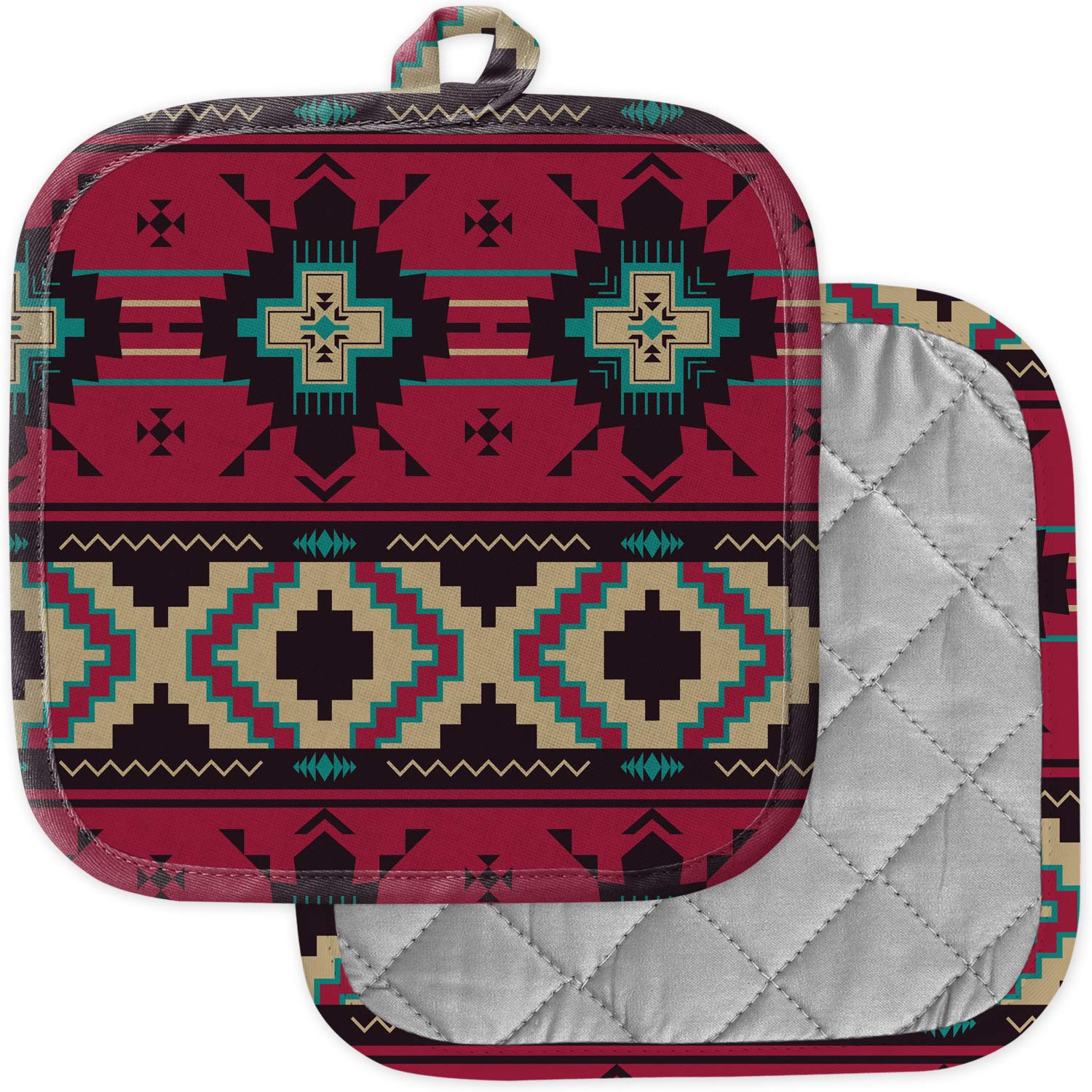 [Pack of 2] Pot Holders for Kitchen, Washable Heat Resistant Pot Holders, Hot Pads, Trivet for Cooking and Baking ( Ethnic Native Southwest )