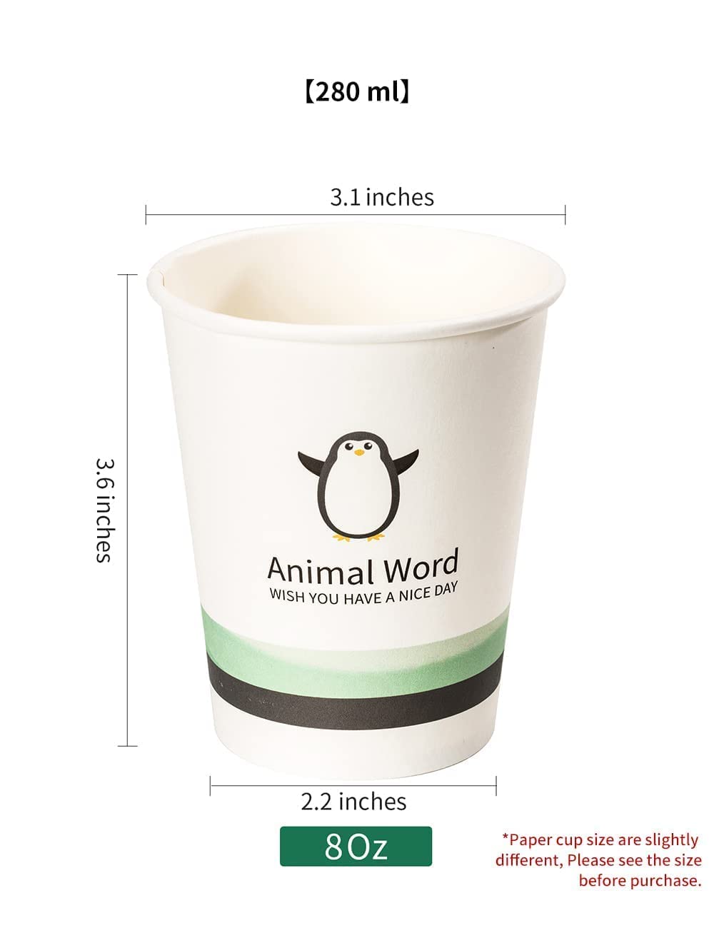 [8 Oz 100 Pack] Disposable Coffee Cups, Paper Coffee Cups with Design , Disposable Paper Cups, Hot Cups