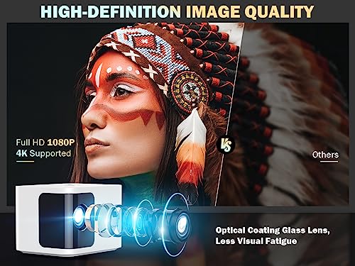 [Electric Focus] 5G WiFi Mini Bluetooth Projector 4K Support, 300 ANSI HD 1080P Portable Video Projector, ±40° Vertical Keystone|Zoom|Timer, DBPOWER Smartphone Projector Outdoor Movie for PC/TV(White)