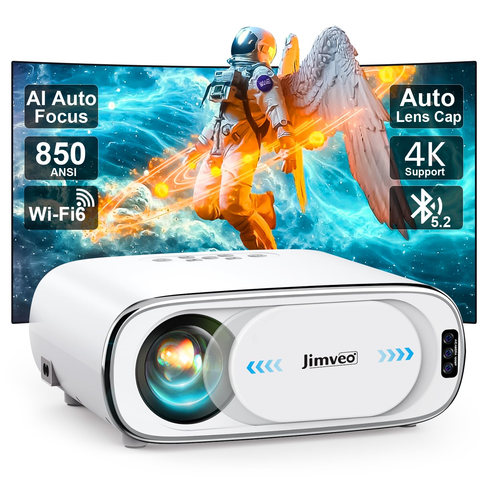 [Auto Focus+Auto Lens Cap] Projector with WiFi 6 and Bluetooth:500 ANSI 4K Projector Native 1080P Outdoor Projector, Auto 6D Keystone, 50% Zoom Home Theater Movie Projector for Phone/PC/TV Stick