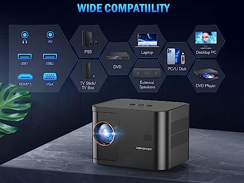 [Electric Focus] 5G WiFi Mini Bluetooth Projector 4K Support, 300 ANSI HD 1080P Portable Video Projector, ±40° Vertical Keystone|Zoom|Timer, DBPOWER Smartphone Projector Outdoor Movie for PC/Laptop/TV