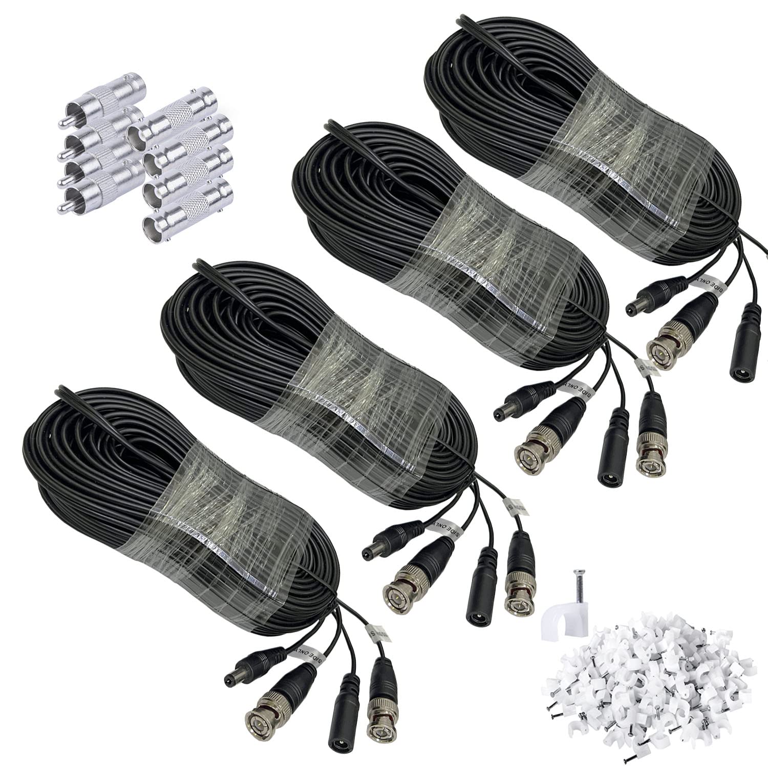 [night vision upgrade]CCTV cable 50ft(Measured 60ft 18.3m) security camera extension cable, All-in-One BNC Video Power Cables, surveillance camera cable for CCTV DVR surveillance system 4-Pack