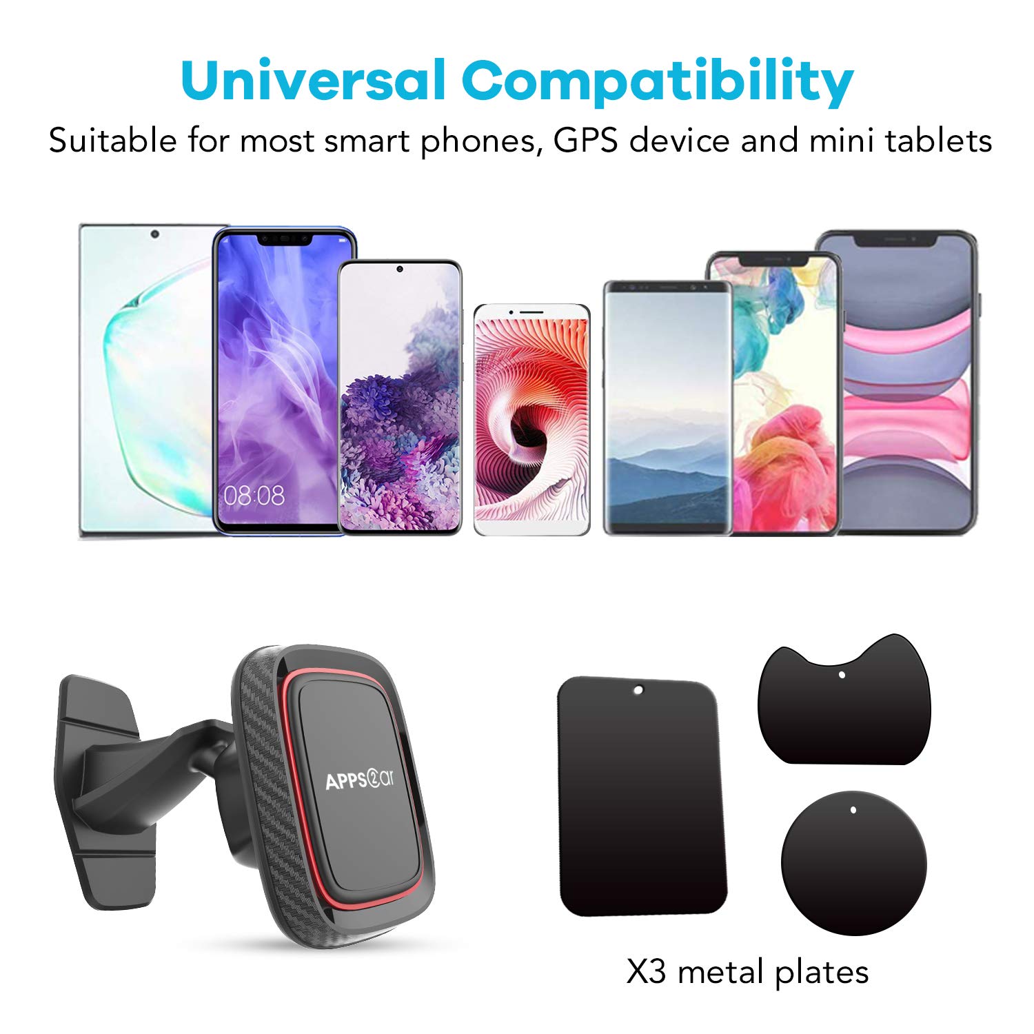 [Upgraded Version]Magnetic Phone Car Mount, 6 Strong Magnets, Universal Phone Car Magnet Holder Compatible with IPhone 13, Samsung, LG, All Smartphone/Mini Tablet, 360°Rotation Stick Car Phone Mount