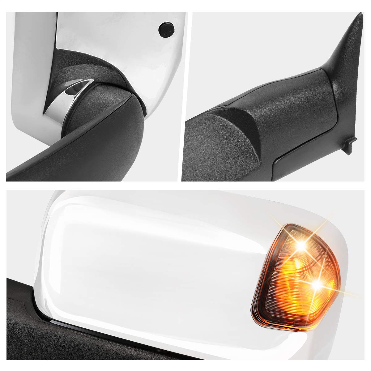 [Pair] Power Tow Towing Mirrors Side Mirrors w/Smoked LED Signal Compatible with 94-97 Dodge Ram 1500-3500,Chrome