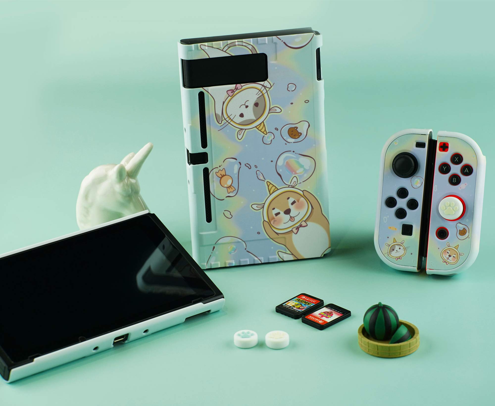 [Pro Version] Case for Nintendo Switch, FANPL Protective Case Cover for Nintendo Switch and Joy Con Controller with 2 Cat Claw Thumb Grips (unicorn)