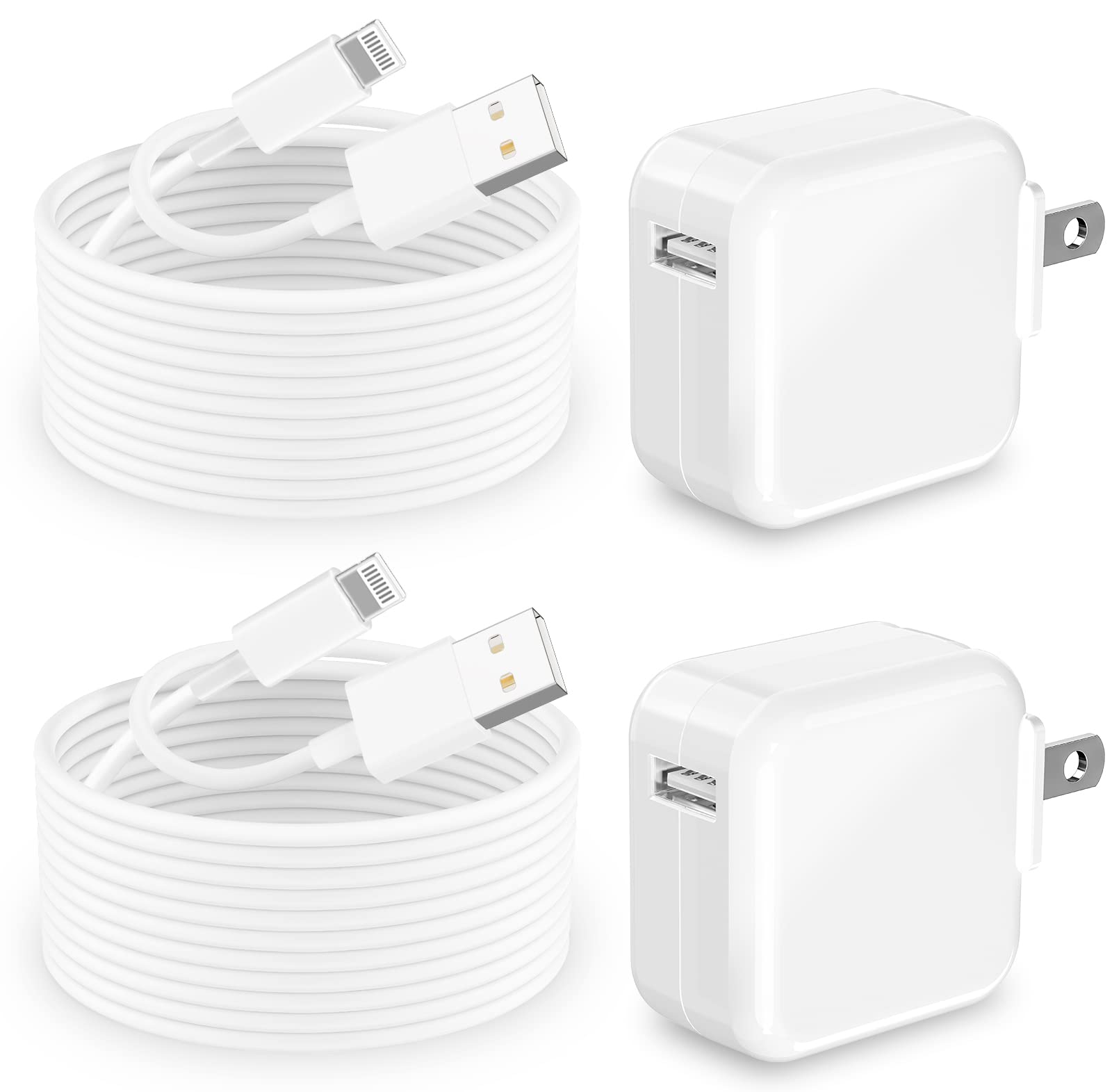 [Apple MFi Certified] iPad Charger iPhone Charger, Dorten 2Pack Lightning to USB Quick Charge Cord & 2Pack 12W USB Fast Charger Foldable Portable Travel Plug for iPhone 14/13/12/11/XS/X 8/iPad/AirPods