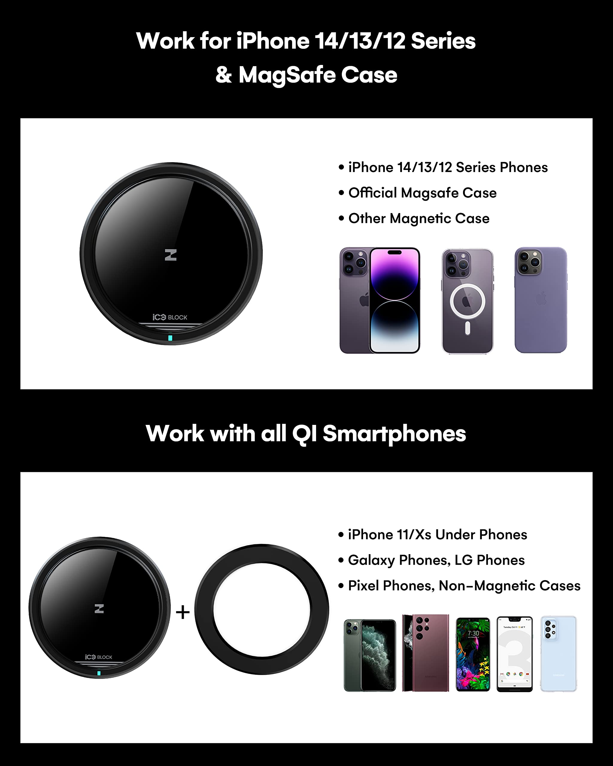 [Ice Cooling Charging] Compatible for Mag-Safe Car Charger,15W ICEBLOCK Magnetic Wireless Car Charger Mount, Hands Free Car Mount for iPhone 15 14 13 12 Pro Max Plus Mini Mag-Safe Case