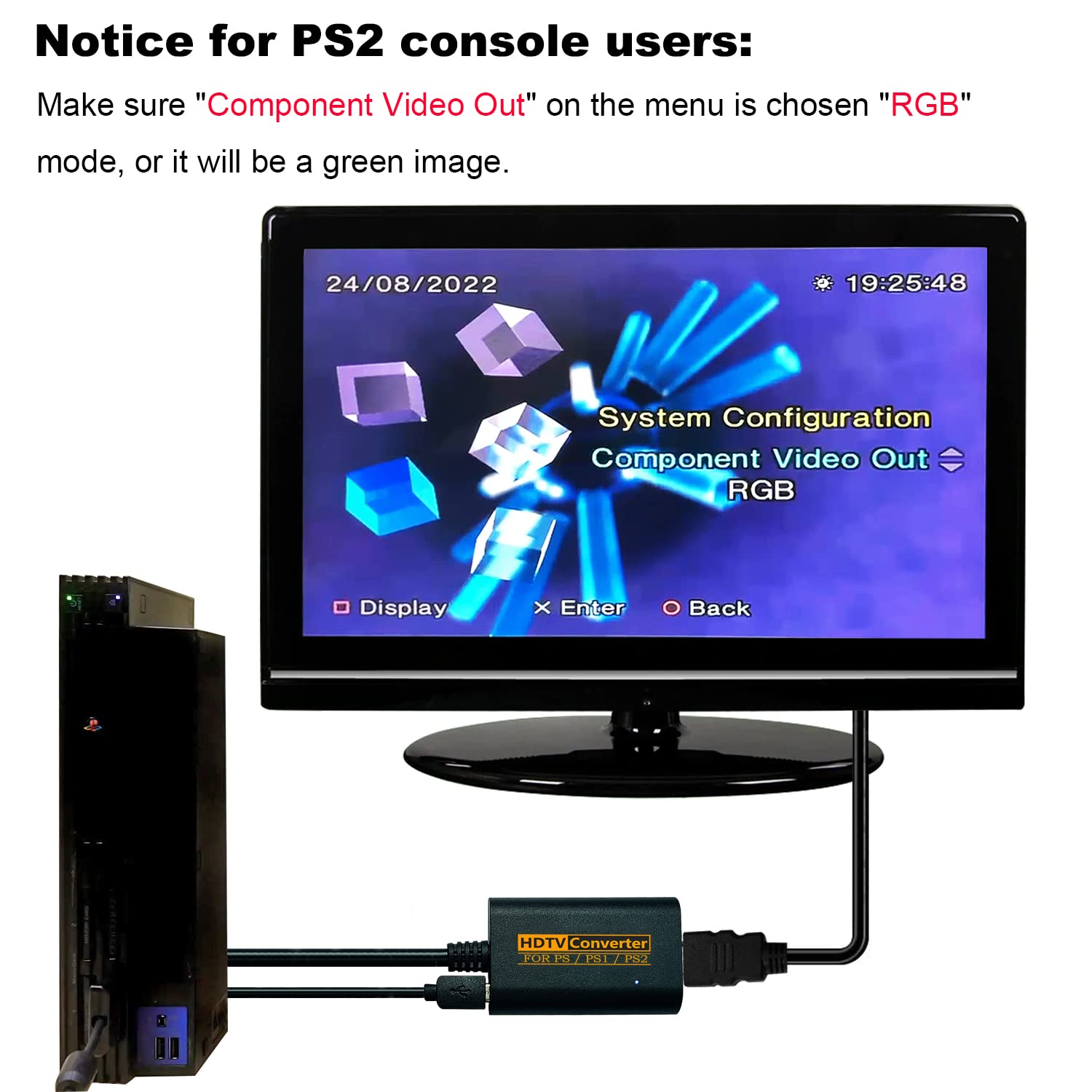 [RGB Signal Output] PS2 to HDMI Adapter, Jadebones HD HDMI Cable, PS1/PS2 to HDMI Converter for Playstation 1 & Playstation 2 Console