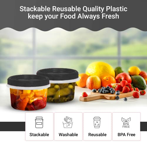 [Black - 12 Pk] Airtight Deli Containers with Lids Twist Lock Top Clear Food Storage for Meal Prep Snacks and Leftovers Freezer and Microwave Safe Stackable Leak-Resistant and 12 Pc. Set (16 Ounce)