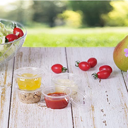 [500 sets - 2oz] Disposable Plastic Souffle/Portion Cups with Lids Bulk Perfect for Shot Glasses, Condiments, Toppings, Dressings, Sampling