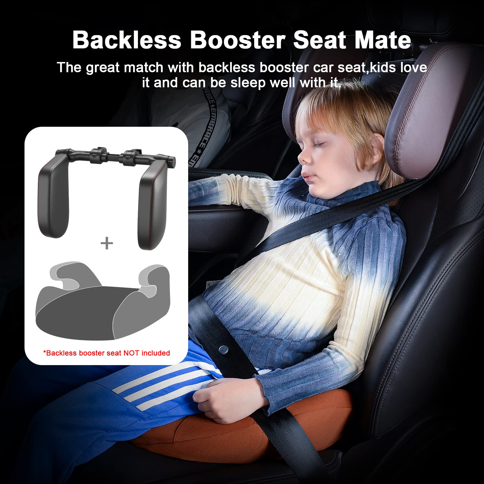 [Extended Edition] Car Headrest Pillow for Kids, Buluby Premium Sleeping Head & Neck Support for Rear Seat Passengers -Black