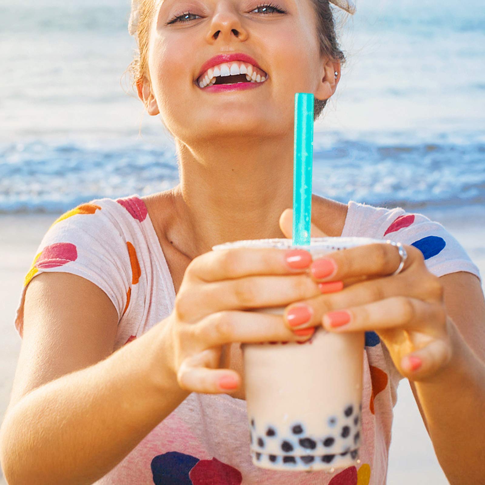 [Individually Wrapped] ANGLED TIPS 100 Pcs Disposable Jumbo Smoothie Straws, Wide Multi Colors Milkshakes Plastic Drinking Straws, BPA FREE (8.27" Long and 0.43" Diameter)