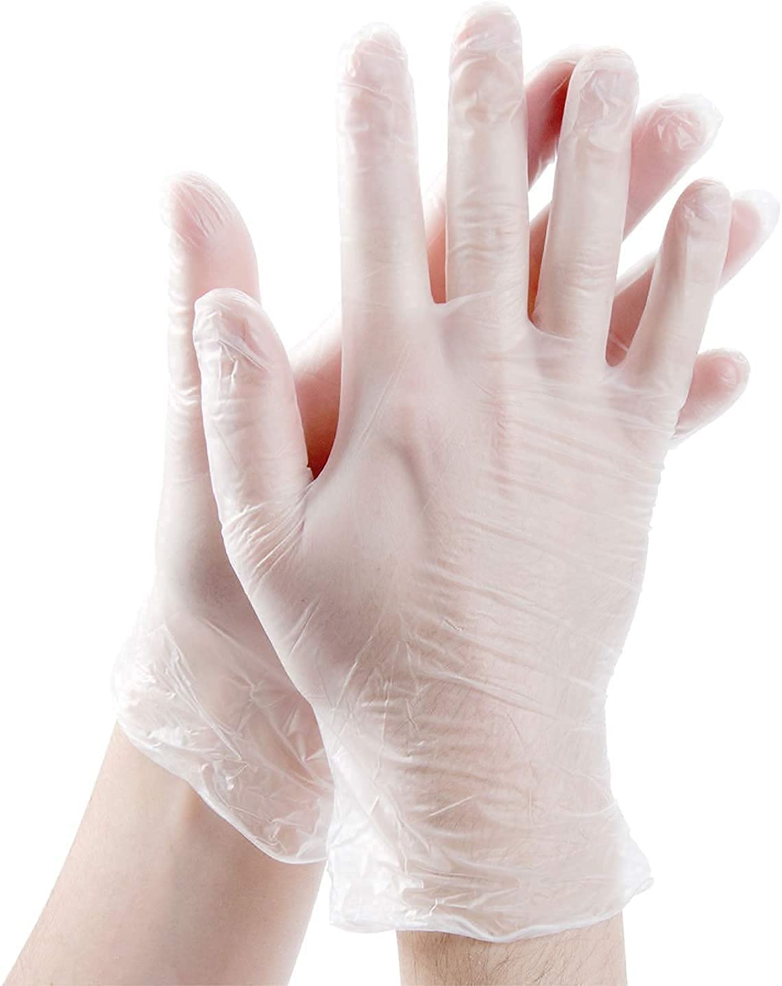 [Bulk Case of 10/100 Pack]1000 Clear Powder Free Vinyl Disposable Plastic Gloves - Large