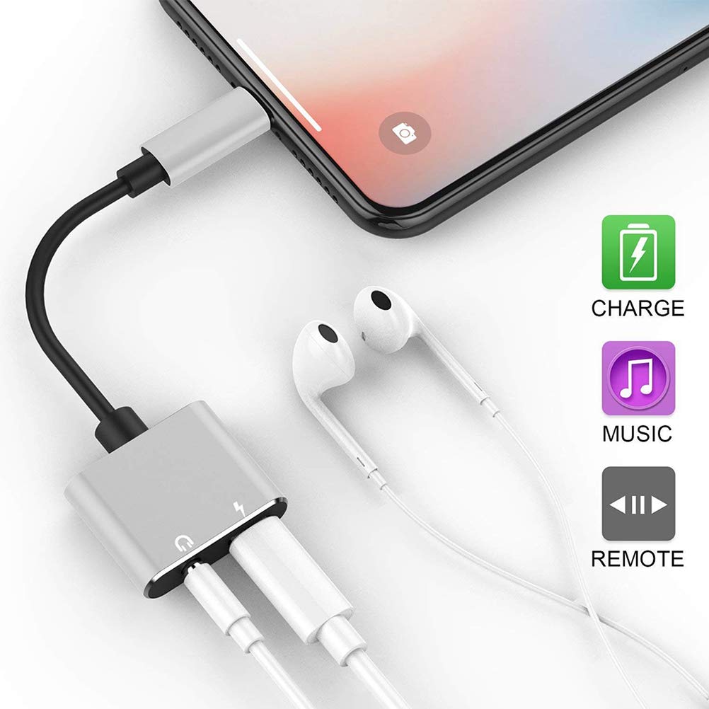 [Apple MFi Certified] iPhone Headphone Adapter, 2 Pack 2 in 1 Lightning to 3.5mm Aux Audio and Charge Jack Adapter Splitter Dongle for iPhone 14 13 12 11 Pro Max XS XR X 8 7 6 iPad, Support All iOS