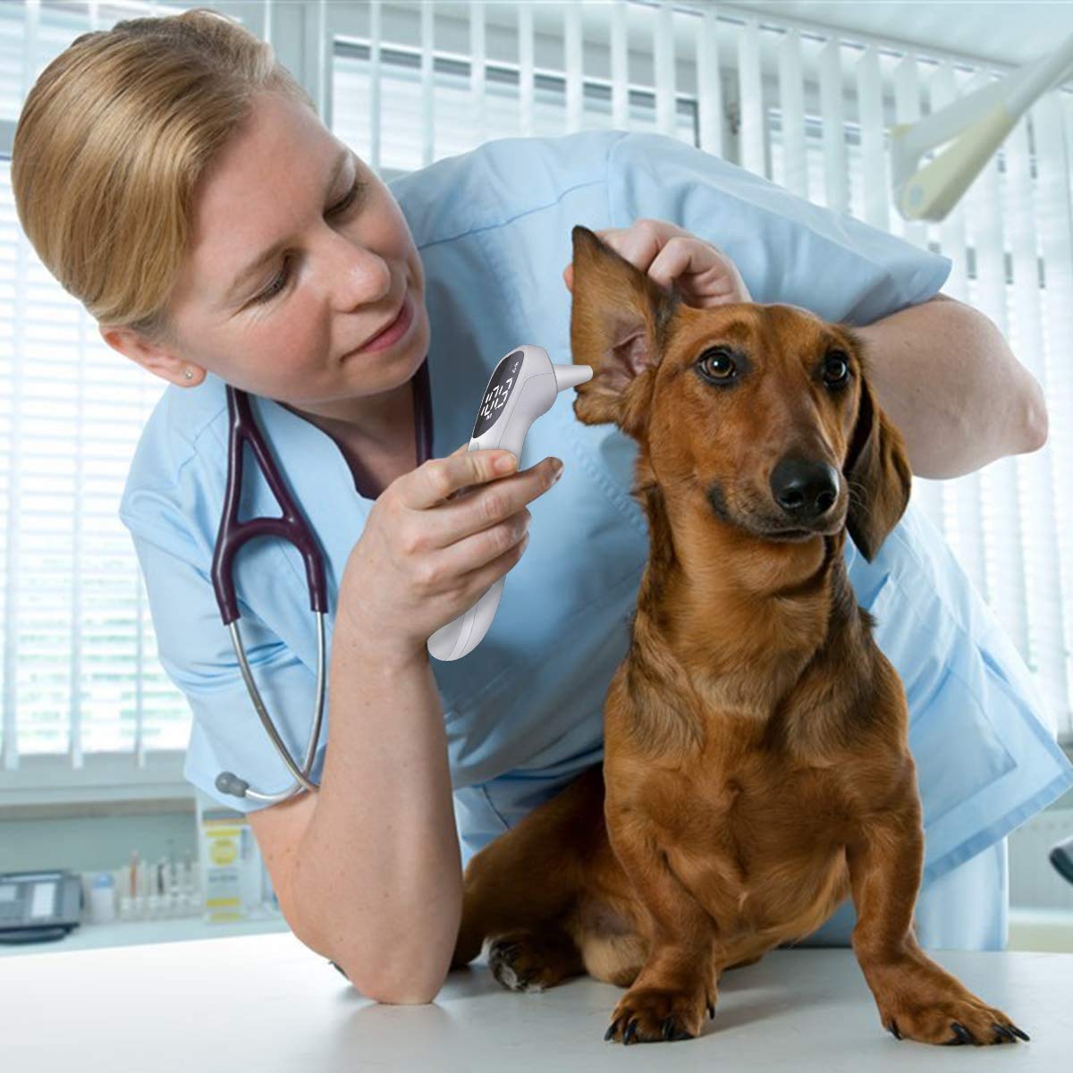 [Voice Off] Pet Non-Contact Ear Thermometer, Veterinary Ear Thermometer with CE and FDA, C and F Switchable, Suitable for Home Daily Health Check