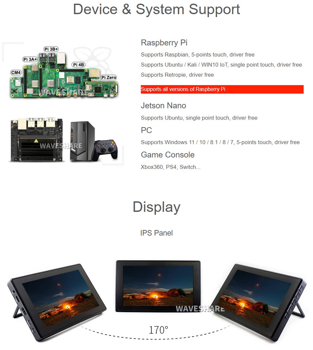 [Latest Version] Waveshare 7inch Capacitive Touch Screen LCD Monitor for Raspberry Pi 5 RPi 400 4 3 Model B Compatible with All Versions of Raspberry Pi Windows with HDMI/VGA Port with Case