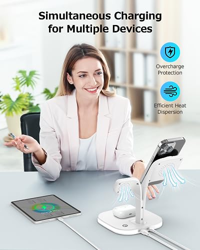 【2024 Newest】 5 in 1 Mag-Safe Wireless Charger for Apple Device with LED and Adapter, Magnetic Charging for iPhone 15/14/13 Pro/Max/Mini/Plus,15W Fast Charging Stand for Apple iWatch and Airpods