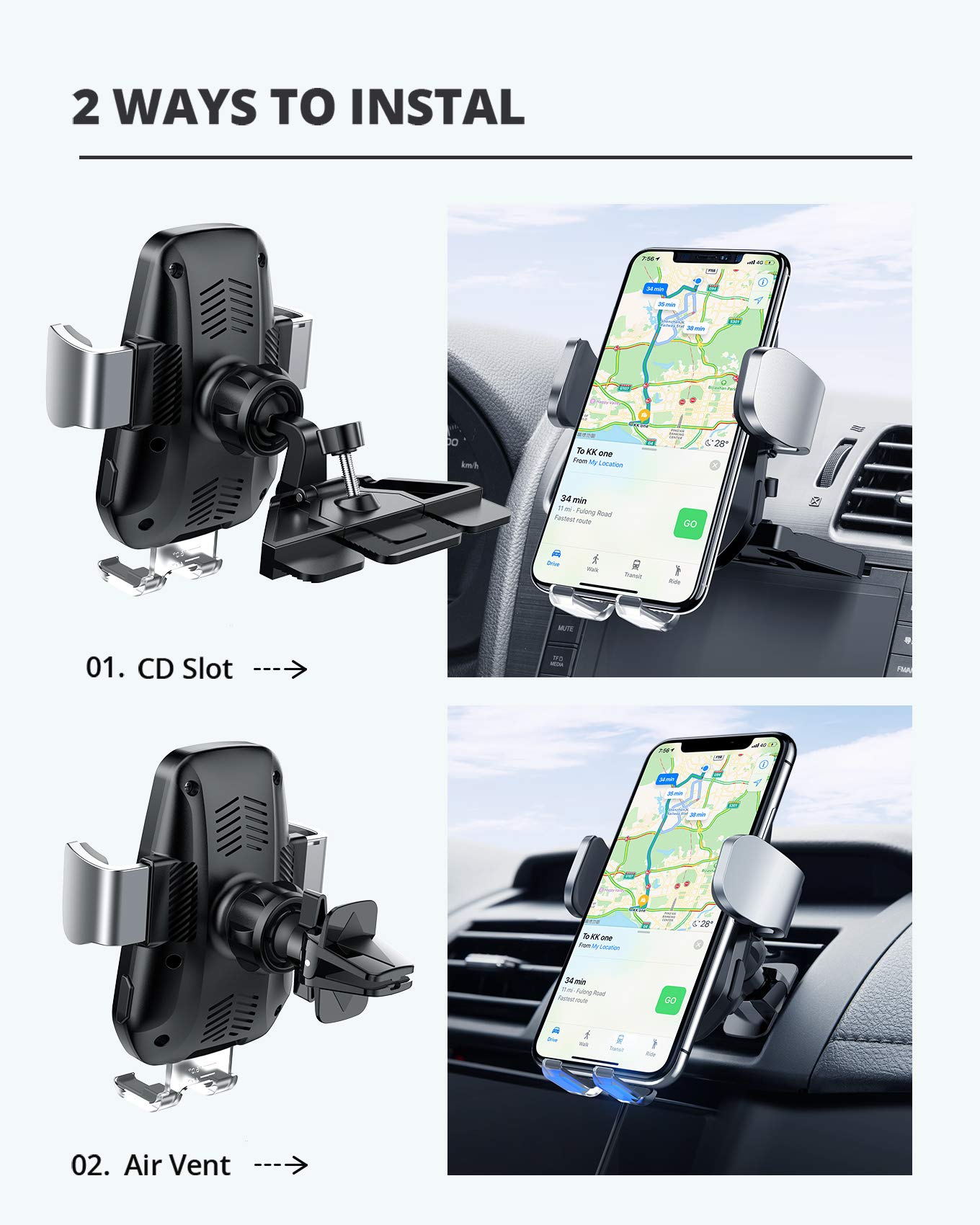 [Military-Grade Quality] VICSEED Wireless Car Charger Mount, Auto-Clamping Qi Fast Charging CD Phone Holder for Car Wireless Charger, Wireless Car Charger Vent Mount for iPhone 13 Pro Max S21 etc