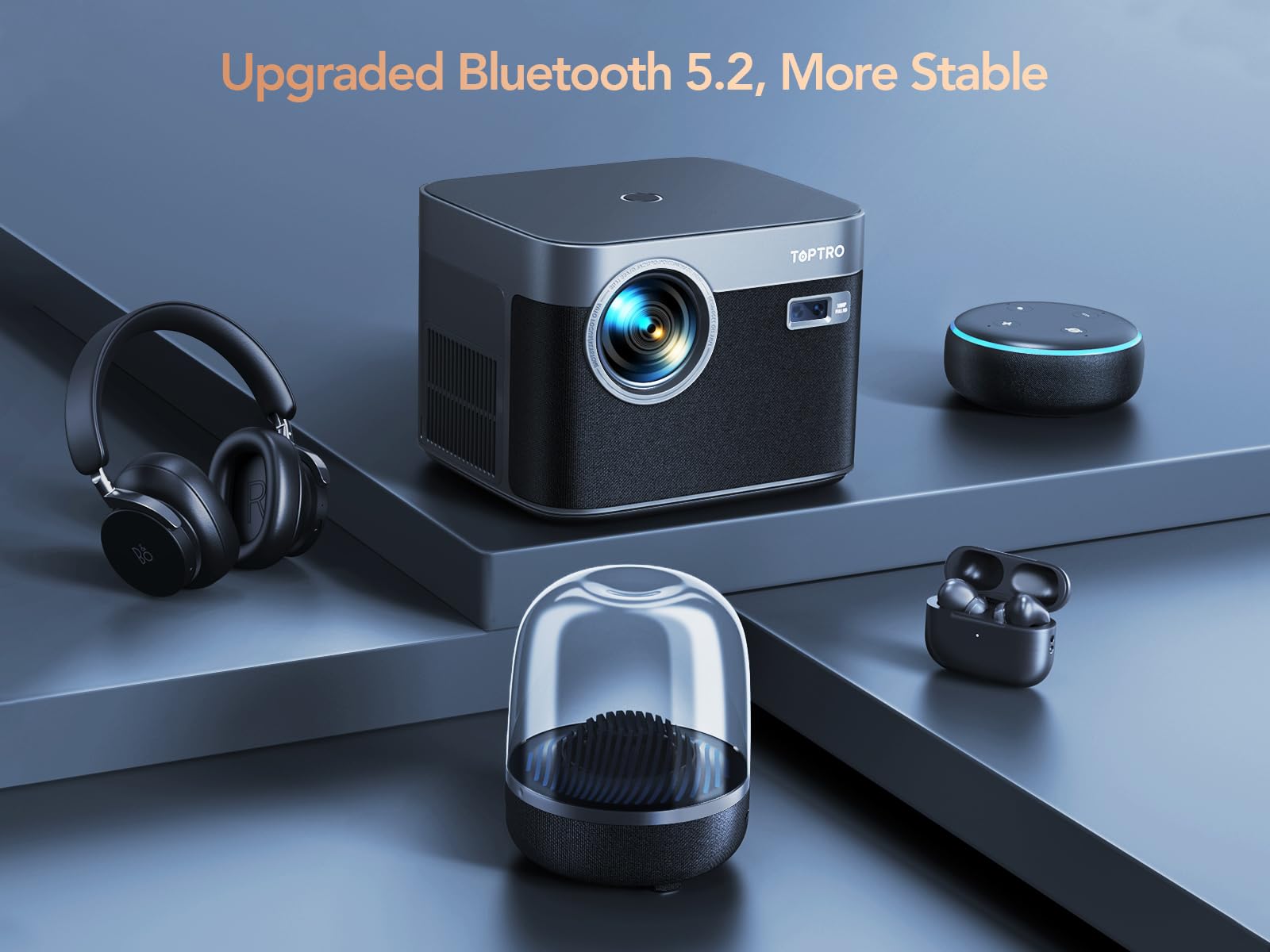 [Auto Focus/Keystone] TOPTRO X7 Android TV Projector with WiFi and Bluetooth, Smart Projector 4K Supported, 600 ANSI, Dust-proof, 50% Zoom, Outdoor Projector with Netflix/YouTube Built-in, 8000+ Apps