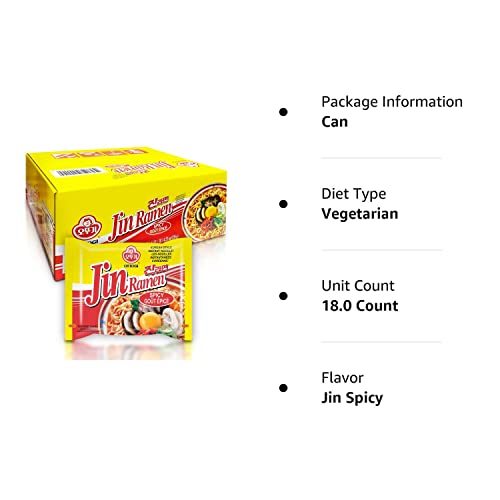 [OTTOGI] Jin Ramen, Spicy Flavor - Korean Instant Ramen Noodle, Best Tasting Soup Traditional Instant Ramen (120g) -18 Pack