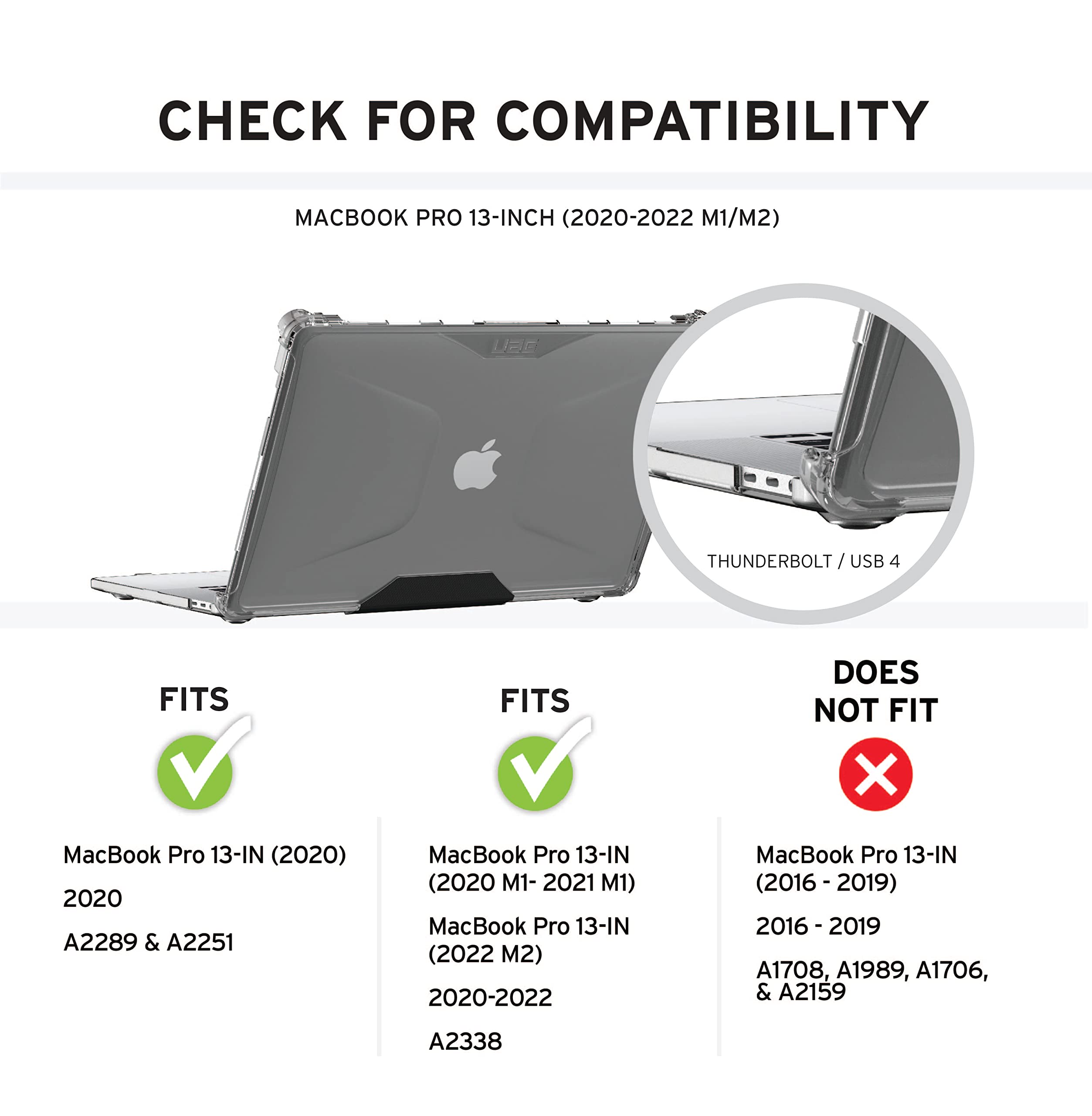 [U] by UAG Designed for MacBook Pro 13" Case 2020-2021 M1, 2022 M2 (A2289, A2251, A2338) Lucent Black, Translucent Durable Lightweight Impact Resistant Laptop Protective Cover by URBAN ARMOR GEAR