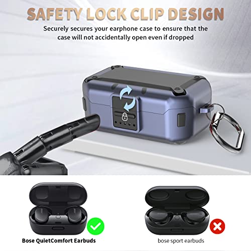 [Upgrade Lock] Case for Bose QuietComfort Earbuds Case (2020), WOFRO Military Armor Series Protective Cover Shock-Absorbing Scratch Resistant Hard Shell with Keychain(Blue)