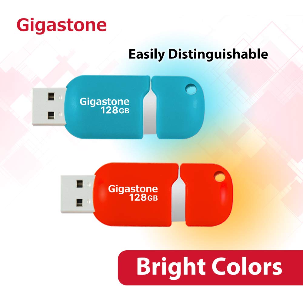 [Gigastone] V10 128GB 2-Pack USB 2.0 Flash Drive Thumb Drive Memory Stick Pen Drive Capless Retractable Design (Blue&Orange)