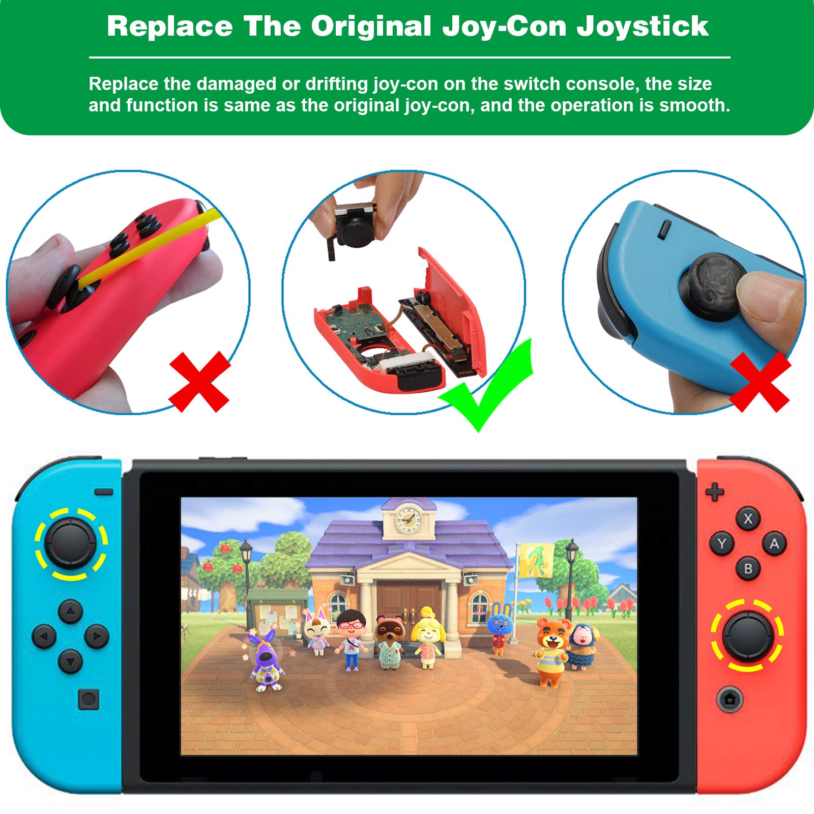 [Upgraded Version] Joycon Joystick Replacement, 3D Joystick Analog Thumb Stick for Nintendo Switch Joycon Repair Kit Include Full Repair Tool Kit, 2 Alloy Lock Buckles, 2 Jon Con Joystick Replacement