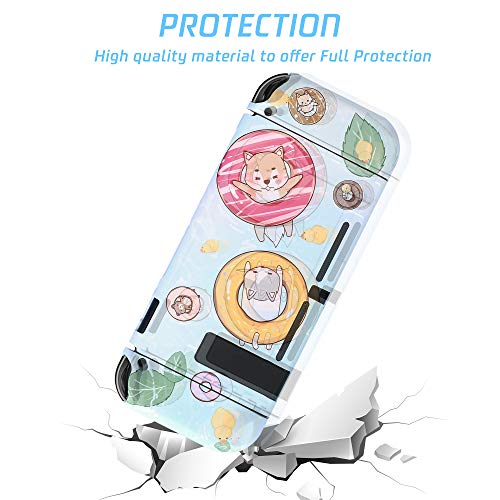 [Pro Version] Case for Nintendo Switch, FANPL Protective Case Cover for Nintendo Switch and Controller with 2 Cat Claw Thumb Grips (Swimming Donut)