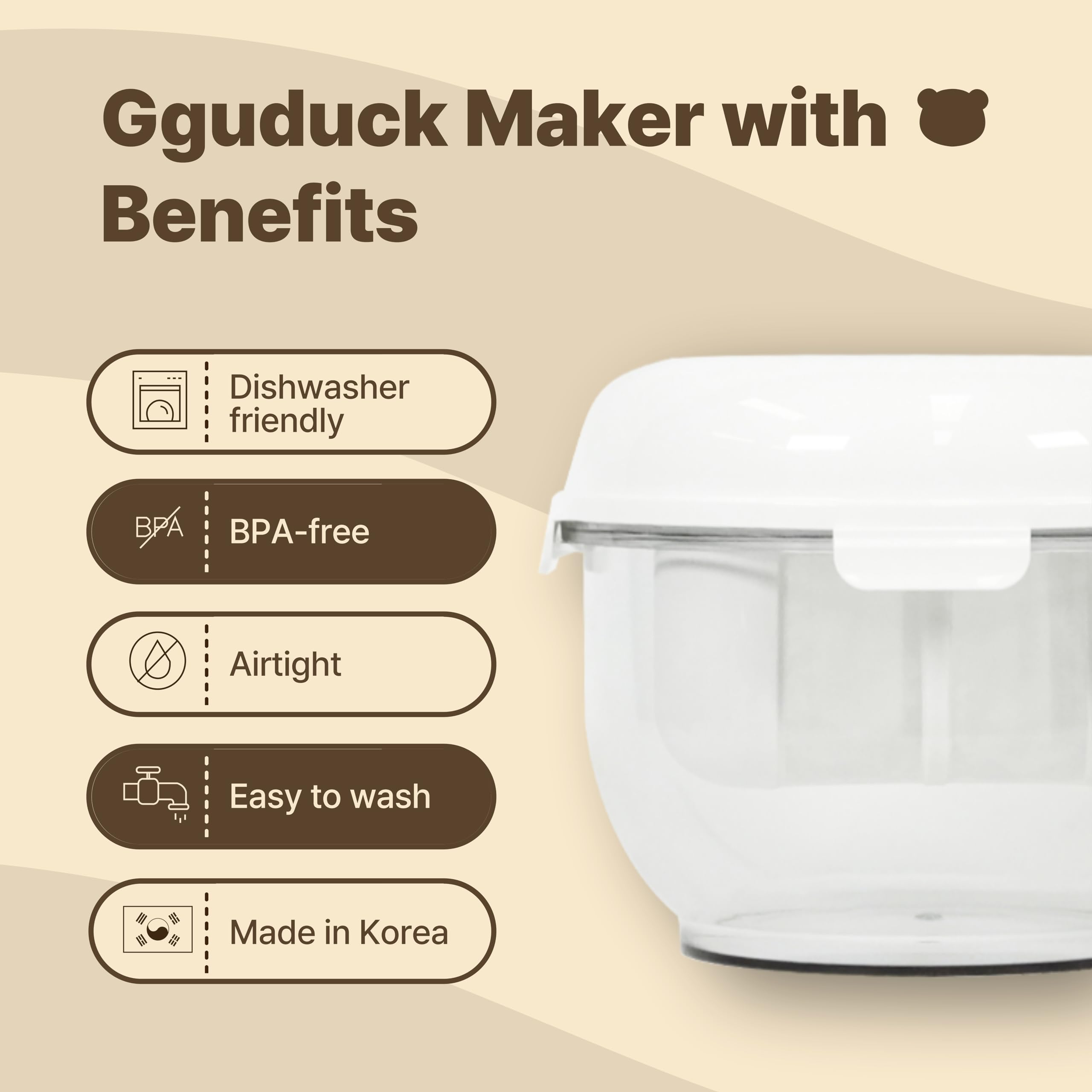 [Bear Greeks] 2.4L Gguduck Greek yogurt Maker, with ultra fine Nylon Mesh Strainer. 2.4Qt thick and creamy greek yogurt, high protein snack, Eco-Zen material container