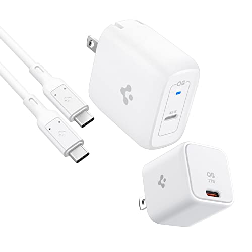 [Super Fast Charger Bundle] Spigen ArcStation 27W USB C Charger (Supports up to 25W Super Fast Charging) with Spigen ArcStation Pro 45W GaN USB C Charger (USB-C Cable Included)