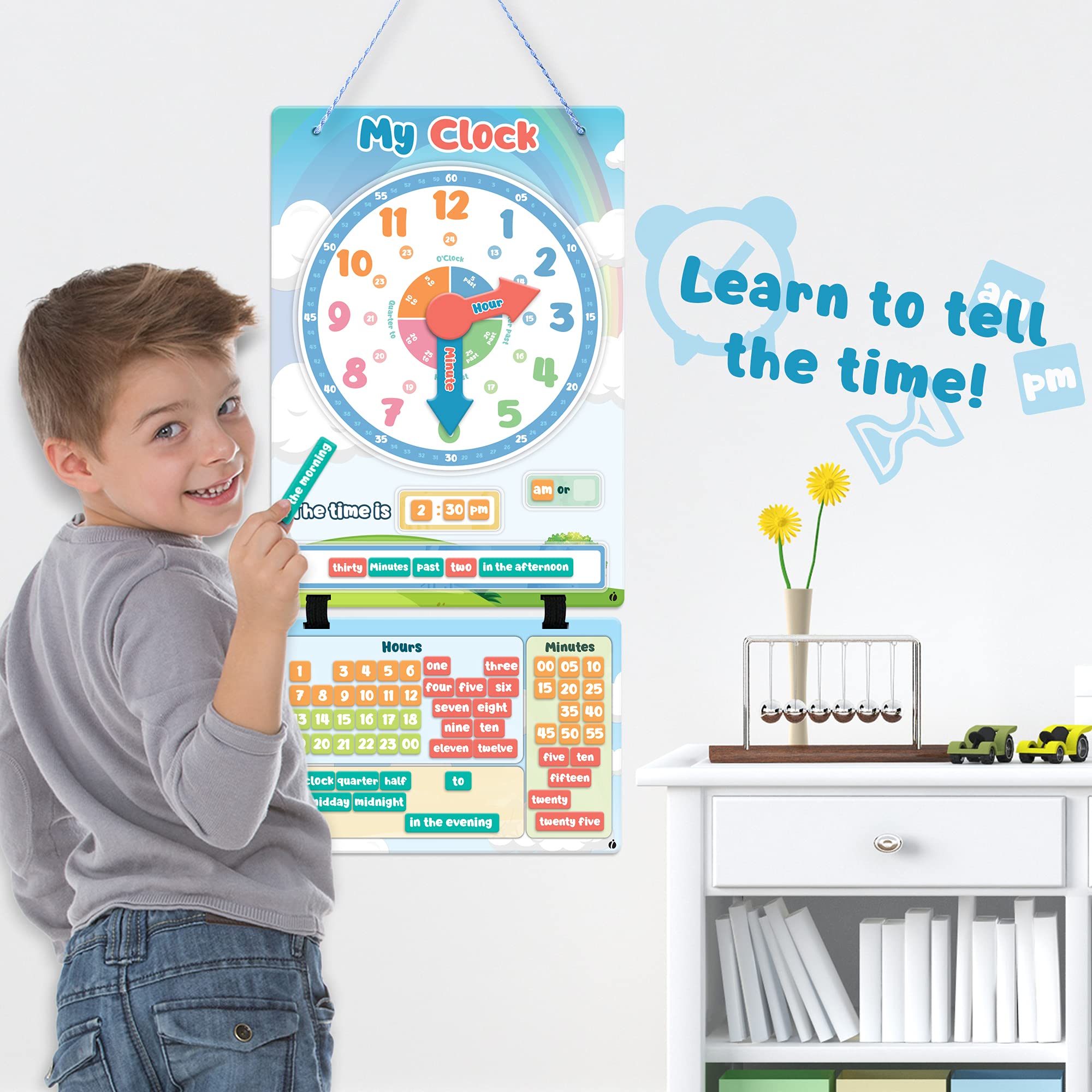 [New] Magnetic Learning Clock, Telling Time Teaching Clock for Kids - Great for Learning to Tell Time, Analog and Digital Clock - Practice Toy Clock with Movable Hands for Toddlers