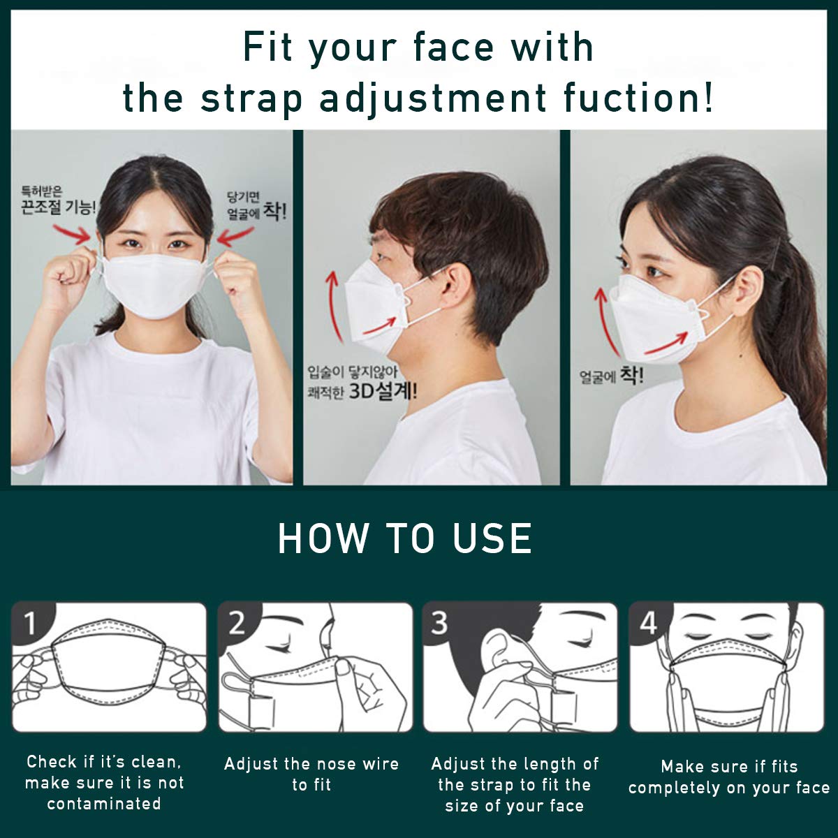 [LG Airwasher] KF94 Disposable Face Mask, 10 Pack - Made in Korea, Black Breathable Reusable Face Mask, Individually Wrapped 4-Ply Adjustable Cloth Masks