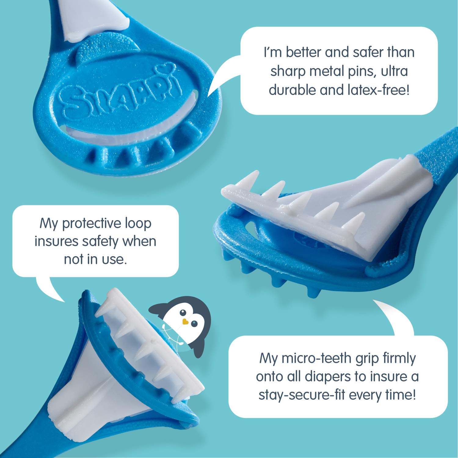 [Toddler Size 5-Pack] Snappi Cloth Diaper Fasteners - Replaces Diaper Pins - Use with Cloth Prefolds and Cloth Flats