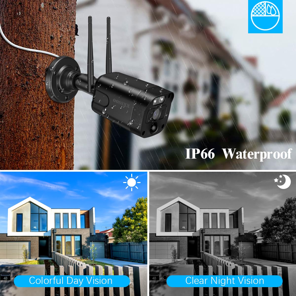 {5.0MP & 130° Ultra Wide-Angle} PIR Detection 2-Way Audio Dual Antennas Security Wireless Camera System Outdoor Wireless Security Camera, Home WiFi Surveillance Bullet Exterior Cameras