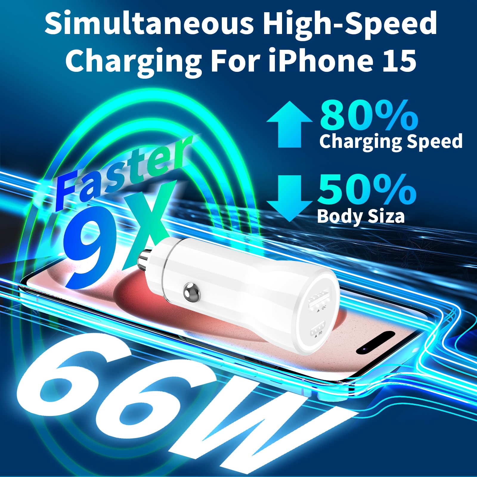 [Apple MFi Certified] iPhone 15 Fast Car Charger, KASHIMURA 66W Type-C Power PD&QC3.0 Cigarette Lighter USB Charger Adapter + 2Pack USB-C Charge Cable for iPhone 15 Plus/15 Pro/15 Pro Max/iPad/AirPods