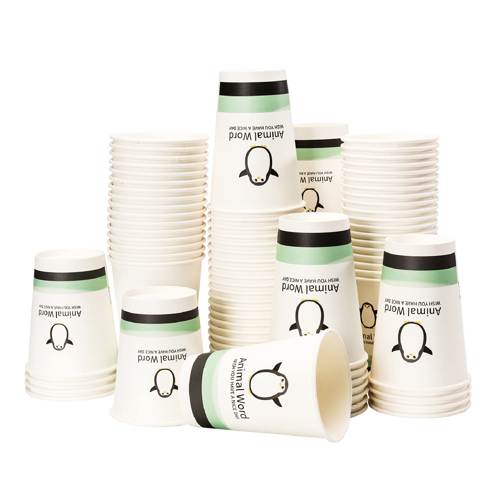 [8 Oz 100 Pack] Disposable Coffee Cups, Paper Coffee Cups with Design , Disposable Paper Cups, Hot Cups