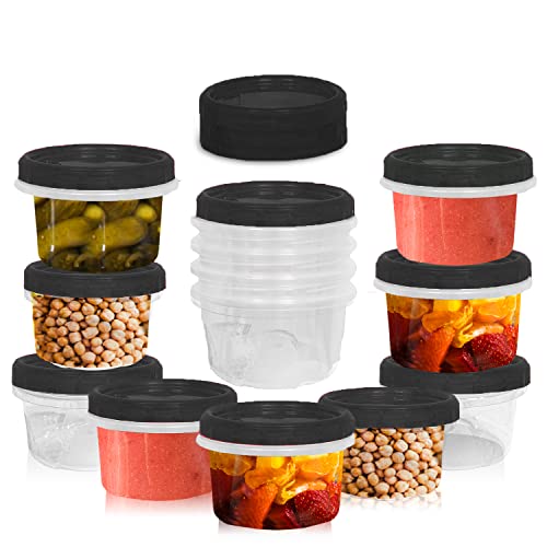 [Black - 12 Pk] Airtight Deli Containers with Lids Twist Lock Top Clear Food Storage for Meal Prep Snacks and Leftovers Freezer and Microwave Safe Stackable Leak-Resistant and 12 Pc. Set (16 Ounce)