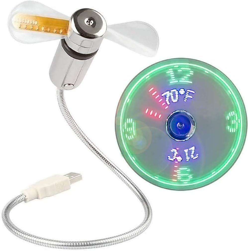 [New] USB LED Clock Fan with Temperature, Mobile USB Real Time Fan Fahrenheit and Celsius Display Portable Cooling Mini USB Quiet Gooseneck Fan for Office, Home & Travel (TC)