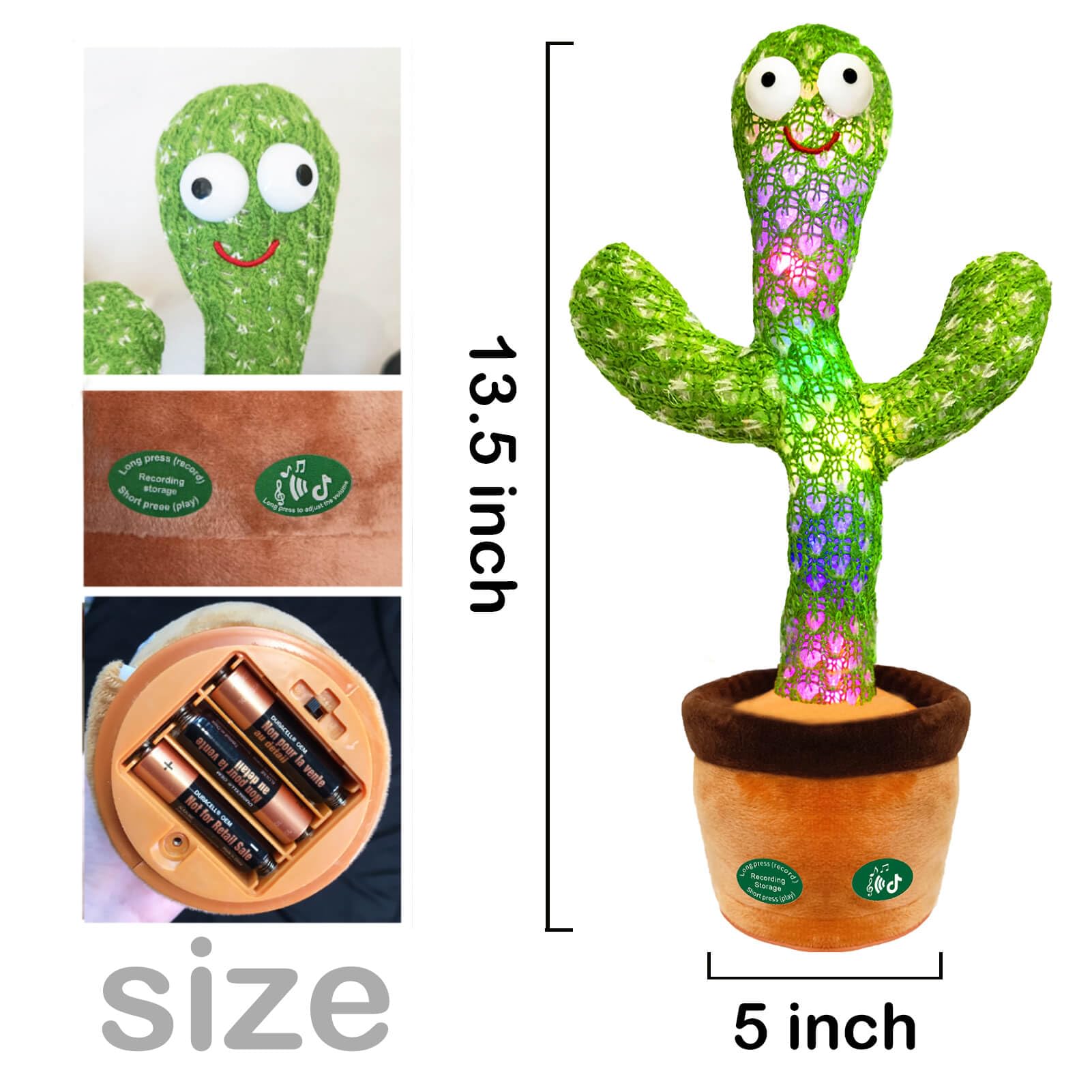[Update Volume Adjustable] Talking Cactus Toy Mimics Back, Gift Package Repeat Talking Cactus Plush Toys - Talking Sing+Repeat+Dancing+Recording+Rainbow Led Cactus Toy(15 Second Recording)