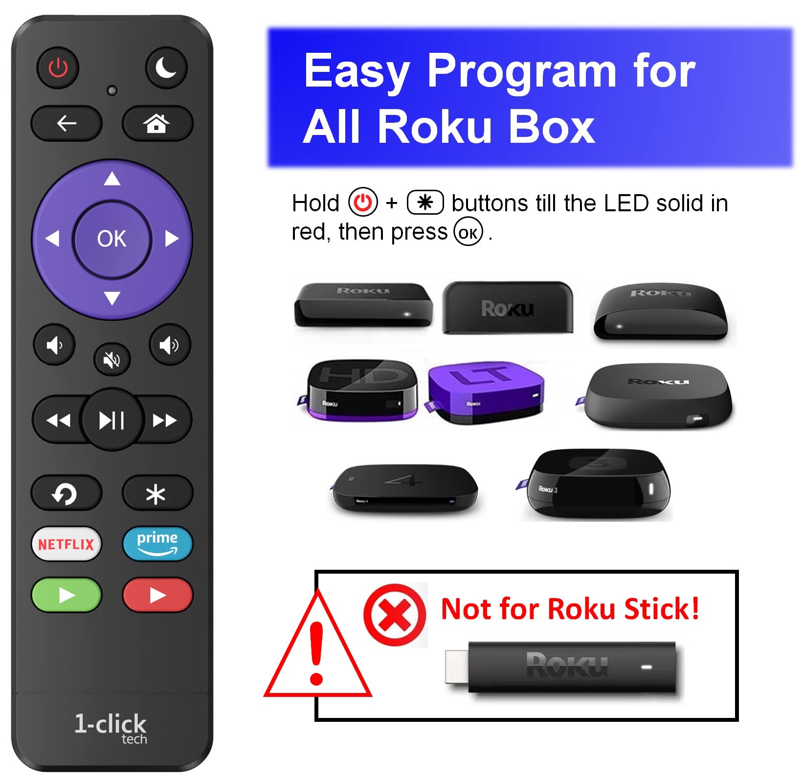 [Remote + Cover] 1-clicktech IKUTV Remote for Roku TVs [TCL/Hisense/ONN/Sanyo, etc.] and Roku Players Express Premiere Ultra [Turquoise - Not Glow]